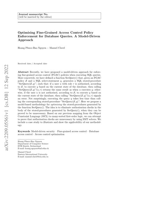 pdf optimising fine grained access control policy enforcement for database queries a model