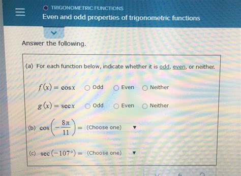 solved o trigonometric functions even and odd properties