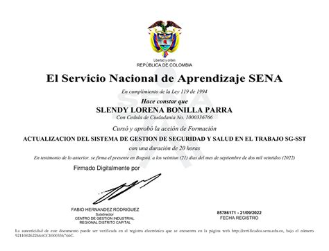 Curso sena sst S Libertad y orden REPÚBLICA DE COLOMBIA El Servicio