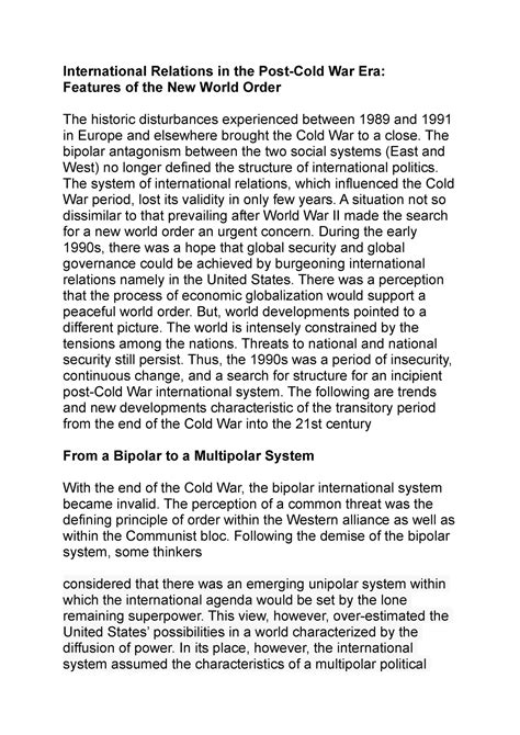International Relations In The Post Cold War Era The Bipolar