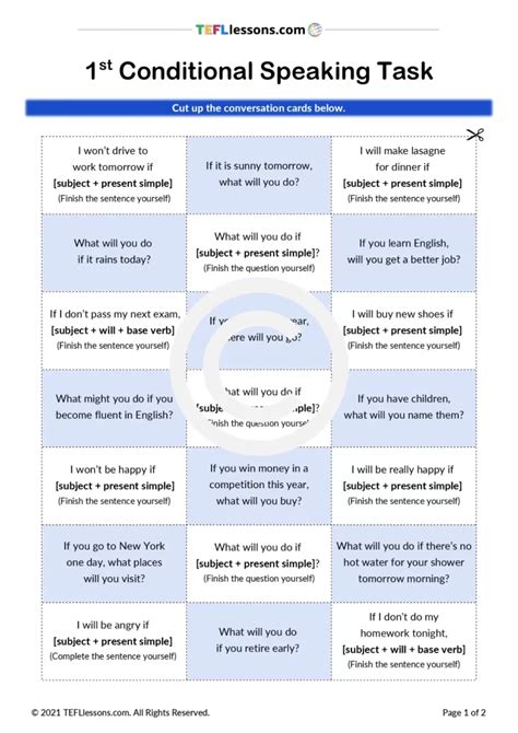 First Conditional Speaking Activity TEFL Lessons Tefllessons