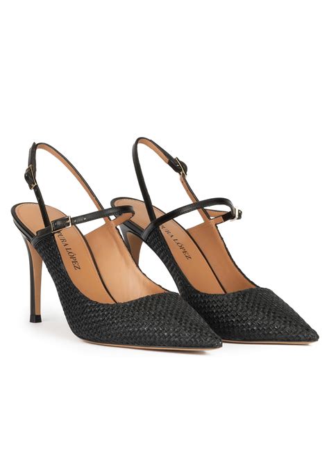 Zapatos de punta fina y tacón alto en rafia color negro PURA LOPEZ