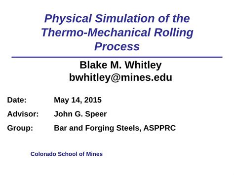 PDF Physical Simulation Of The Thermo Mechanical Rolling Process