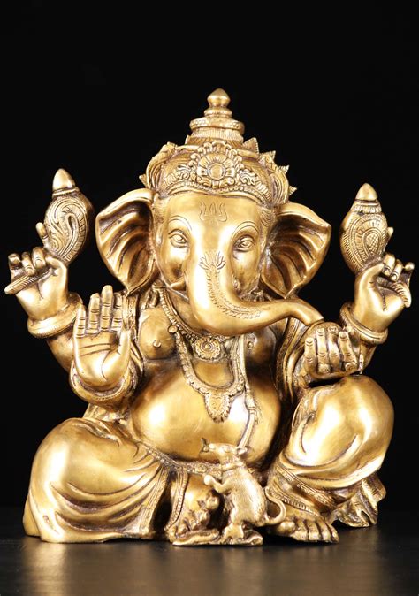 Brass Abhaya Ganesh Statue With Mooshika 13 89bs52 Lotus Sculpture