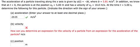 solved the acceleration of a particle traveling along the x