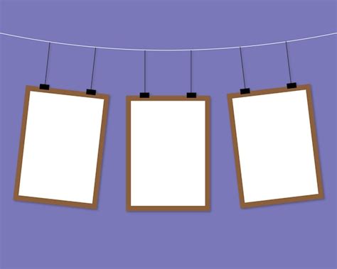 Colgando tres marcos de fotos en blanco con línea Vector Premium