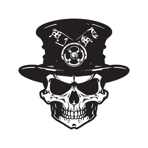 Premium Vector Skull Wearing Steampunk Hat Vintage Logo Line Art