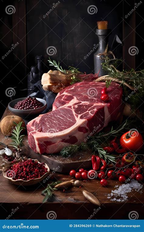 Fresh Raw Prime Black Angus Beef Steaks Stock Illustration