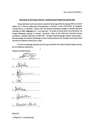Protok Z Posiedzenia Zespo U Koordynuj Co Monitoruj Cego Kbo Pdf
