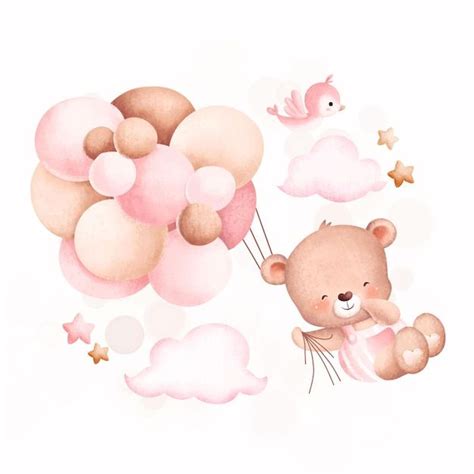 Premium Vector Watercolor Illustration Cute Baby Bear Flying With