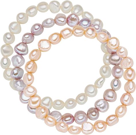 Valero Pearls Damen Armband 3er Set Süßwasser Zuchtperlen weiß apricot