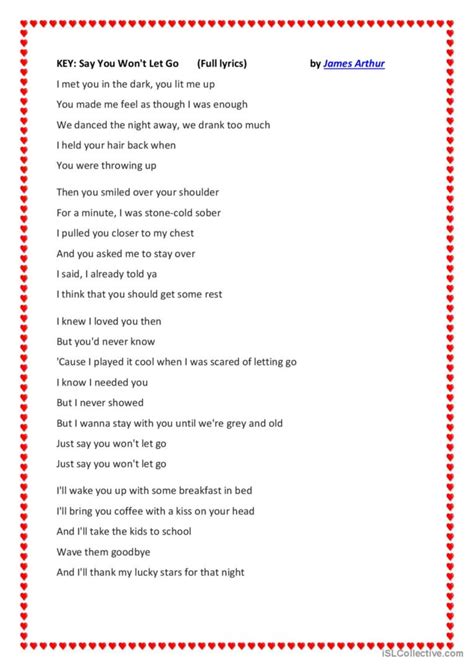 Say You Won T Let Go By James Arthur English ESL Worksheets Pdf Doc