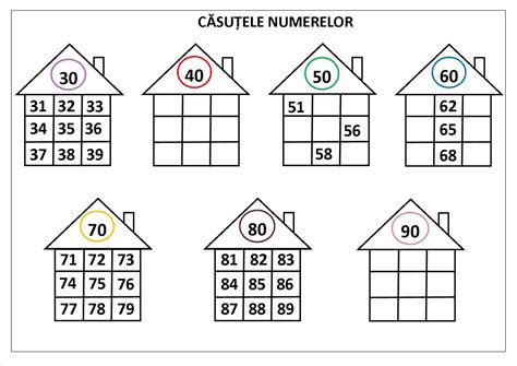 Numerele de la 31 la 100 Joc didactic Căsuțele numerelor