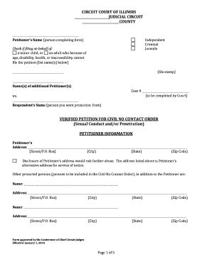 Fillable Online Co Stephenson Il Verified Petition For Civil No Contact