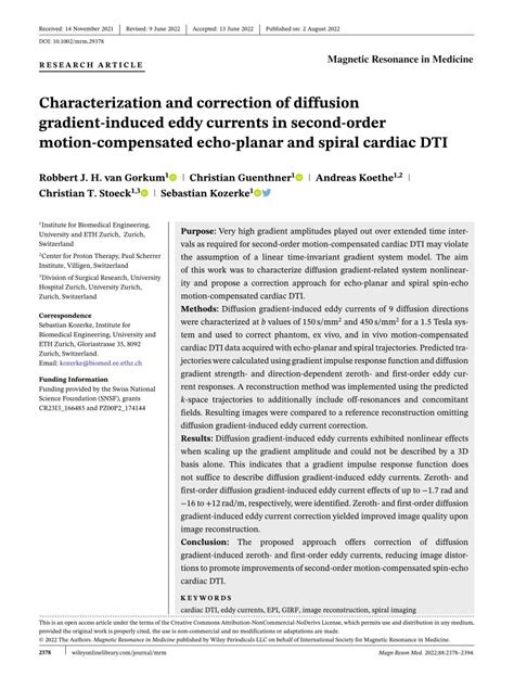 pdf characterization and correction of diffusion gradient‐induced eddy currents in second