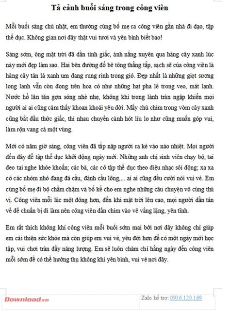 Tập làm văn lớp 5 Tả cảnh công viên vào buổi sáng 2 Dàn ý 22 bài văn