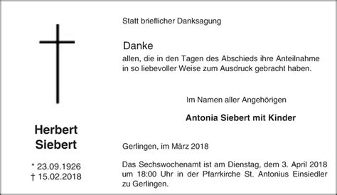 Traueranzeigen Von Herbert Siebert Trauer In NRW De