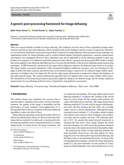 a generic post processing framework for image dehazing request pdf
