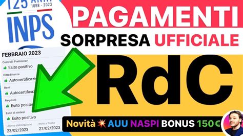 Ufficiale Inpssorpresa Pagamenti Lavorazioni Reddito Di Cittadinanza