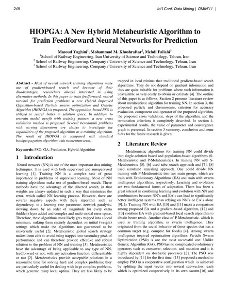 pdf hiopga a new hybrid metaheuristic algorithm to train feedforward neural networks for