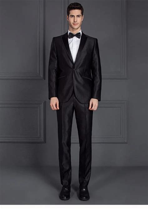 Negro Hombres Traje De Boda De Corte Slim De Satén Oficina Hombre