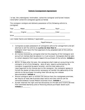 Vehicle Consignment Agreement Fill And Sign Printable Template Online