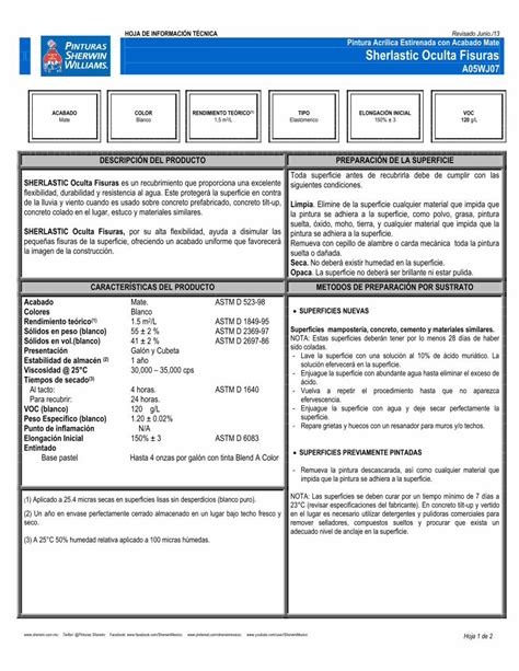 PDF HOJA DE INFORMACIÓN TÉCNICA Revisado Hoja 1 de 2 Pintura