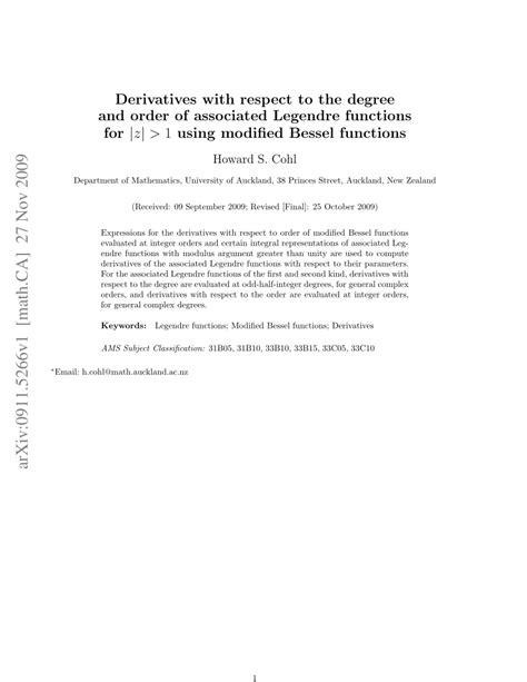 pdf derivatives with respect to the degree and order of associated legendre functions for z