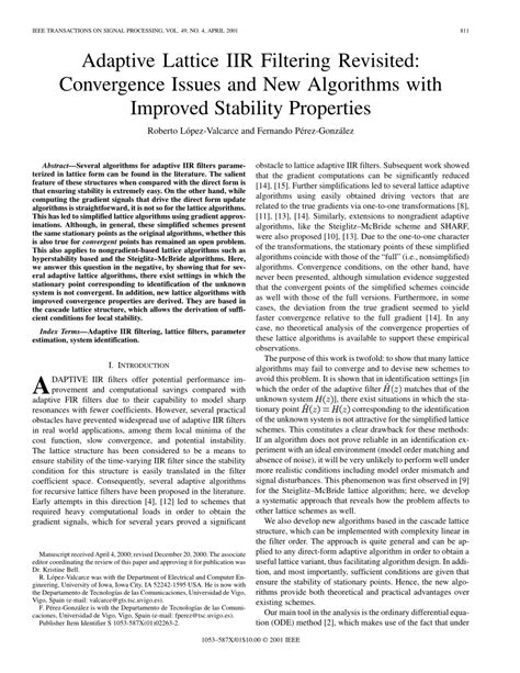 pdf adaptive lattice iir filtering revisited convergence issues and new algorithms with
