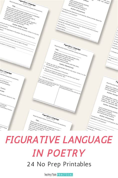 Figurative Language Worksheets Activities Practice With Poetry