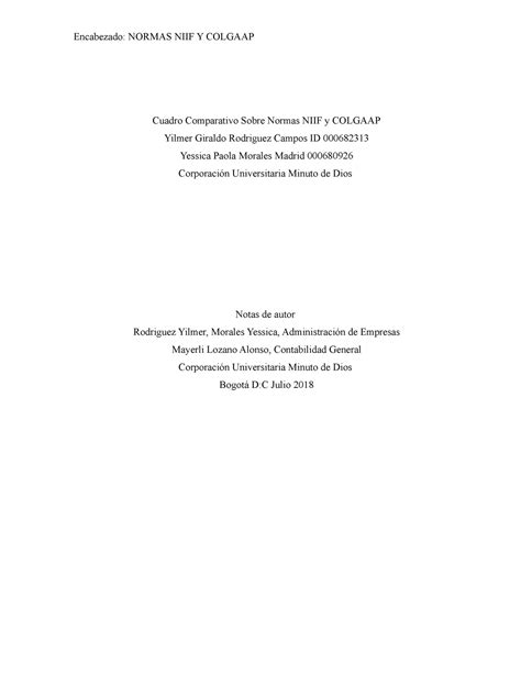 Cuadro Comparativo Sobre Las Niif Y Colgaap Cuadro Comparativo Sobre