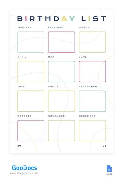 Free Birthday List Templates For Google Docs And Word Thegoodocs