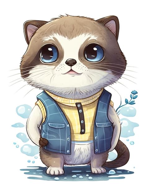Un Gato De Dibujos Animados Con Un Chaleco Azul Y Ojos Azules Se Alza