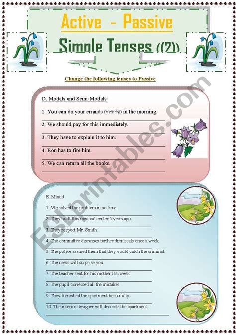 Active Passive Simple Tenses Part II ESL Worksheet By Anatavner