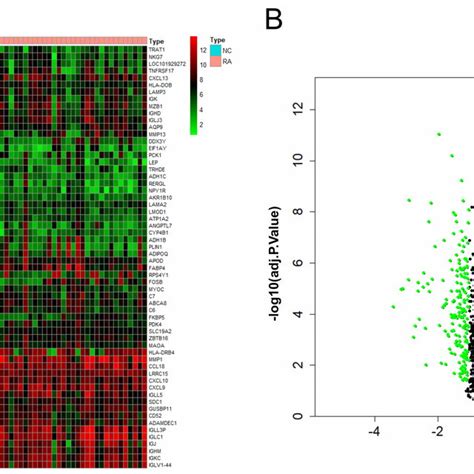 DEGs Analysis Results Of RA Heat Map A And Volcano Plot B Of