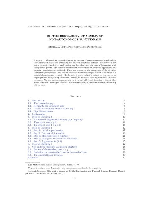 pdf on the regularity of minima of non autonomous functionals