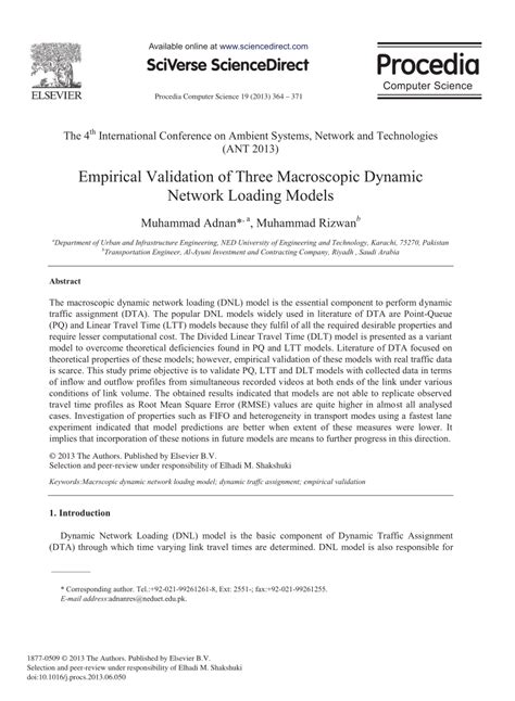 pdf empirical validation of three macroscopic dynamic network loading models