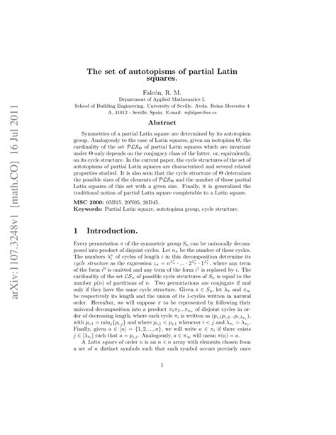 pdf the set of autotopisms of partial latin squares