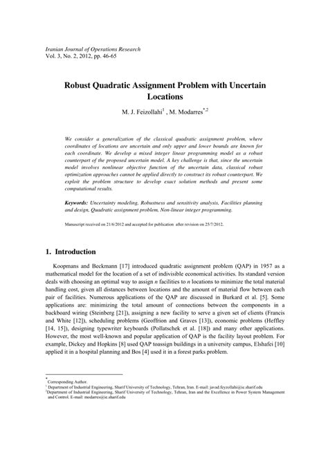pdf robust quadratic assignment problem with uncertain locations