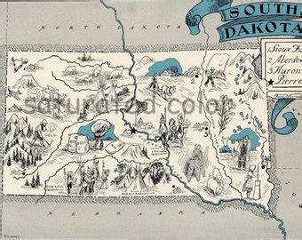 Fun Iowa Map Vintage Map Art High Res DIGITAL IMAGE Of A 1930s Vintage