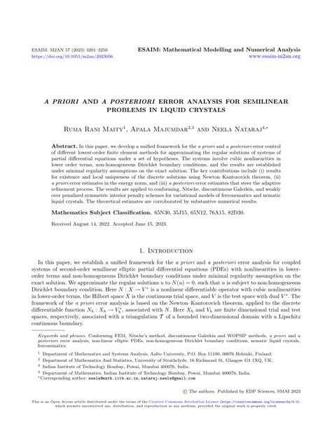 pdf a priori and a posteriori error analysis for semilinear problems in liquid crystals