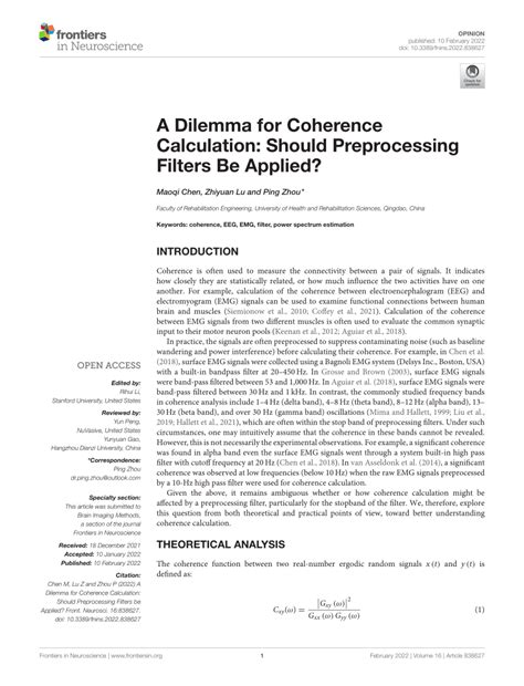 pdf a dilemma for coherence calculation should preprocessing filters be applied