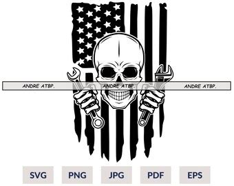 US Skull Mechanic Svg Mechanic Logo Patriotic Skull Svg Skull Mechanic