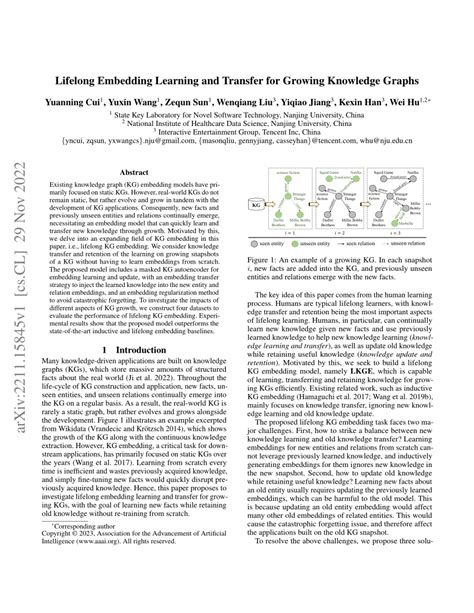 pdf lifelong embedding learning and transfer for growing knowledge graphs