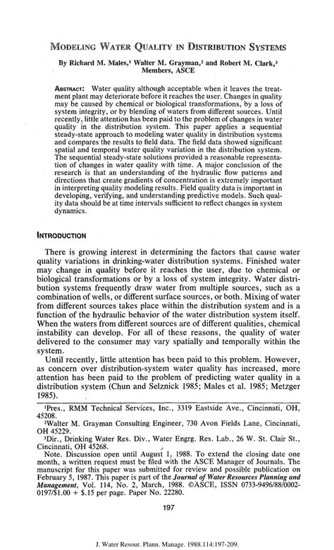 pdf modeling water quality in distribution systems