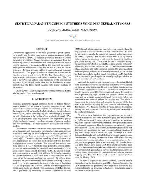 pdf statistical parametric speech synthesis using deep neural networks