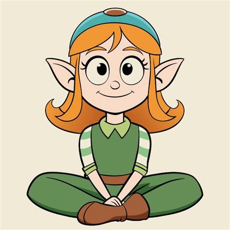 Um desenho animado de uma menina sentada no chão um chapéu verde na