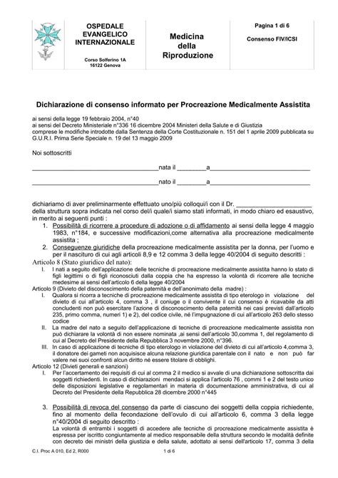 Dichiarazione Di Consenso Informato Per Procreazione