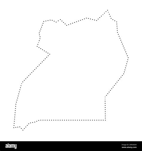 Uganda Country Simplified Map Black Dotted Outline Contour Simple