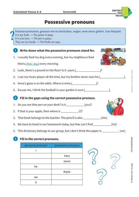 Possessive Pronouns Englisch Arbeitsblatt Zu Possessivpronomen